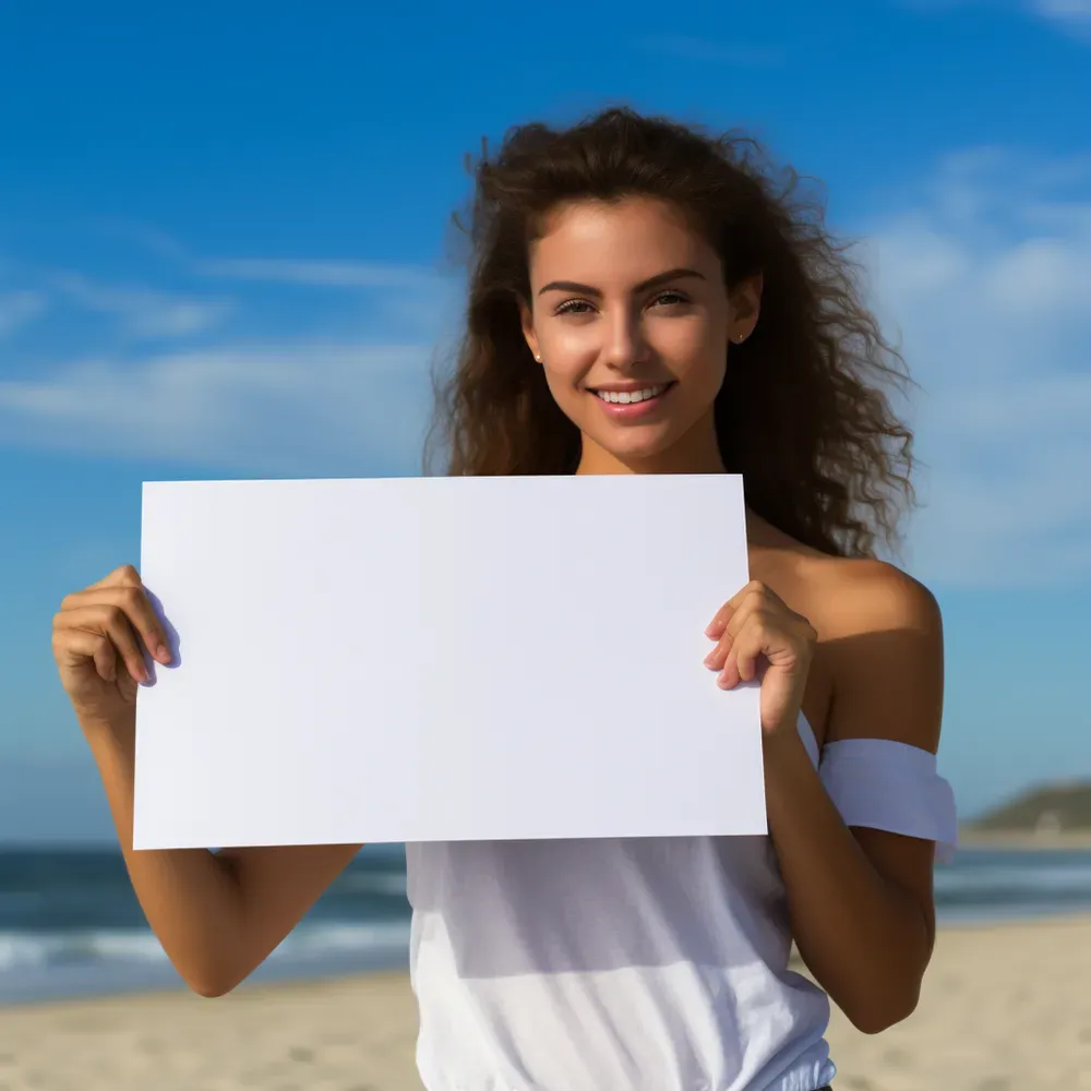 Models Holding Up Blank White Sign Midjourney Prompt | PromptBase