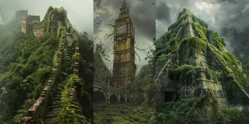 Post-apocalyptic Overgrown Landmarks Midjourney Prompt | PromptBase