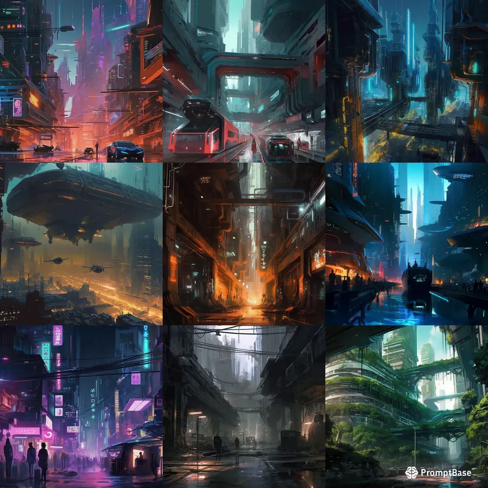 Cyberpunk Cityscape Digital Paintings Midjourney Prompt | PromptBase