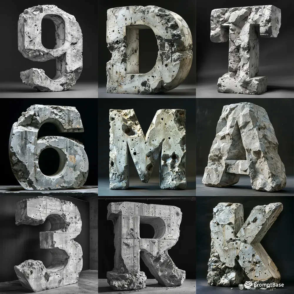 Sculpture Letter Number Designs Midjourney Prompt | PromptBase