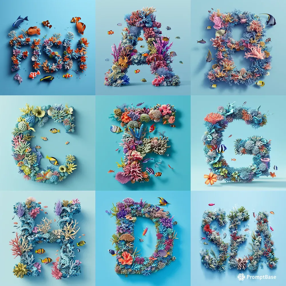Coral Reef Made Text Fonts Midjourney Prompt | PromptBase