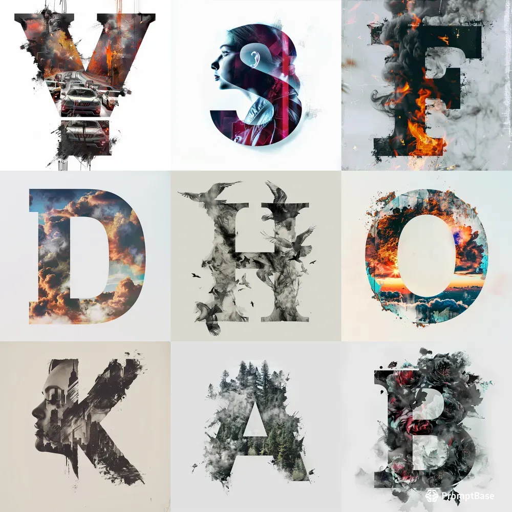 Double Exposure Text Letters Numbers Midjourney Prompt | PromptBase
