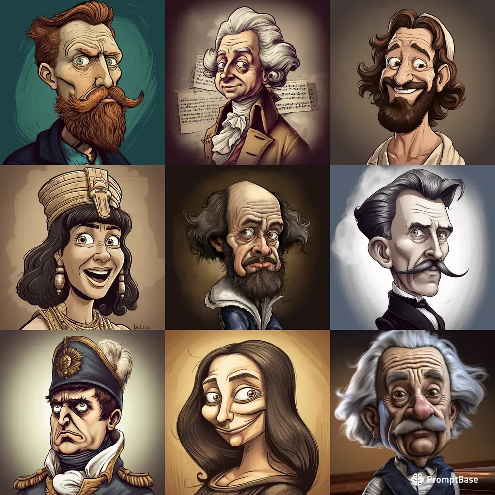 Caricatures Of Historical Figures Midjourney Prompt | PromptBase