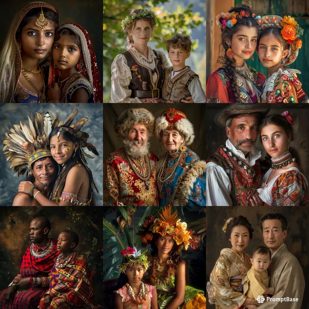 Realistic Cultural Family Photographs Midjourney Prompt | PromptBase