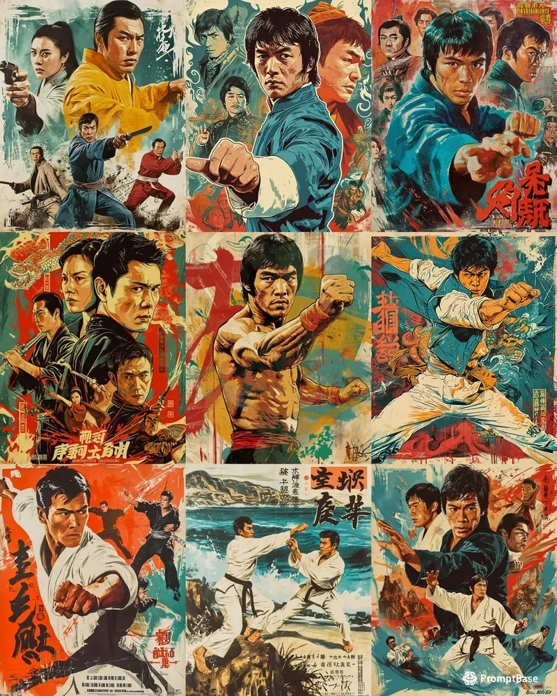 Vintage Kung Fu Movie Posters Midjourney Prompt | PromptBase