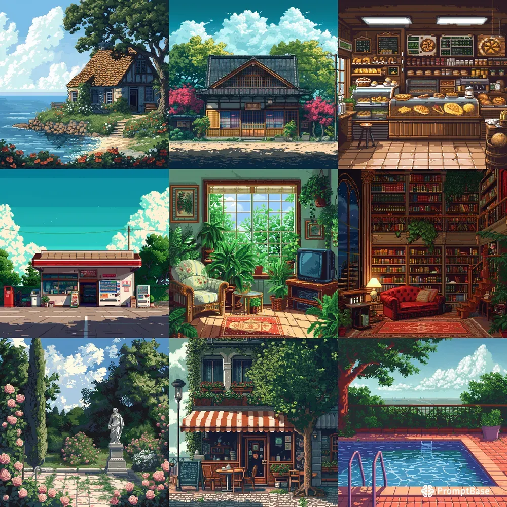 Modern Pixel Art Environments Midjourney Prompt | PromptBase