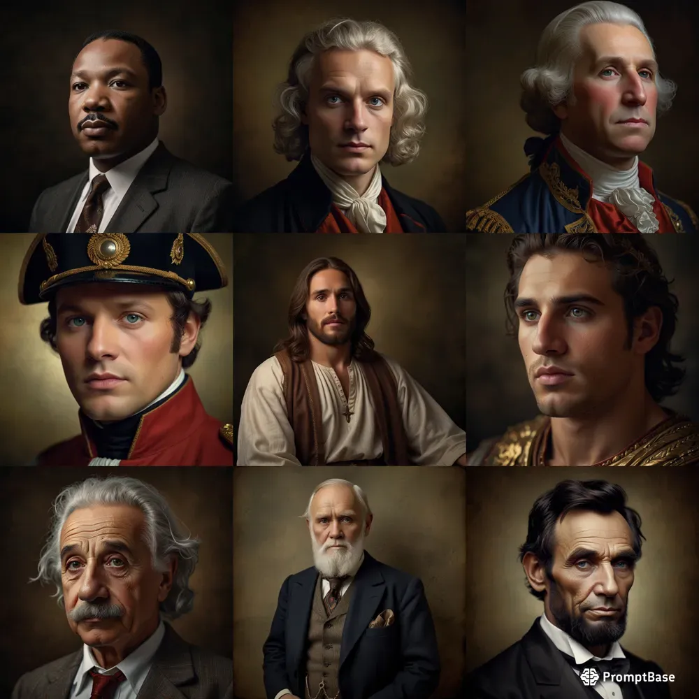 Portraits Of Iconic Historical Figures Leonardo Ai Prompt | PromptBase
