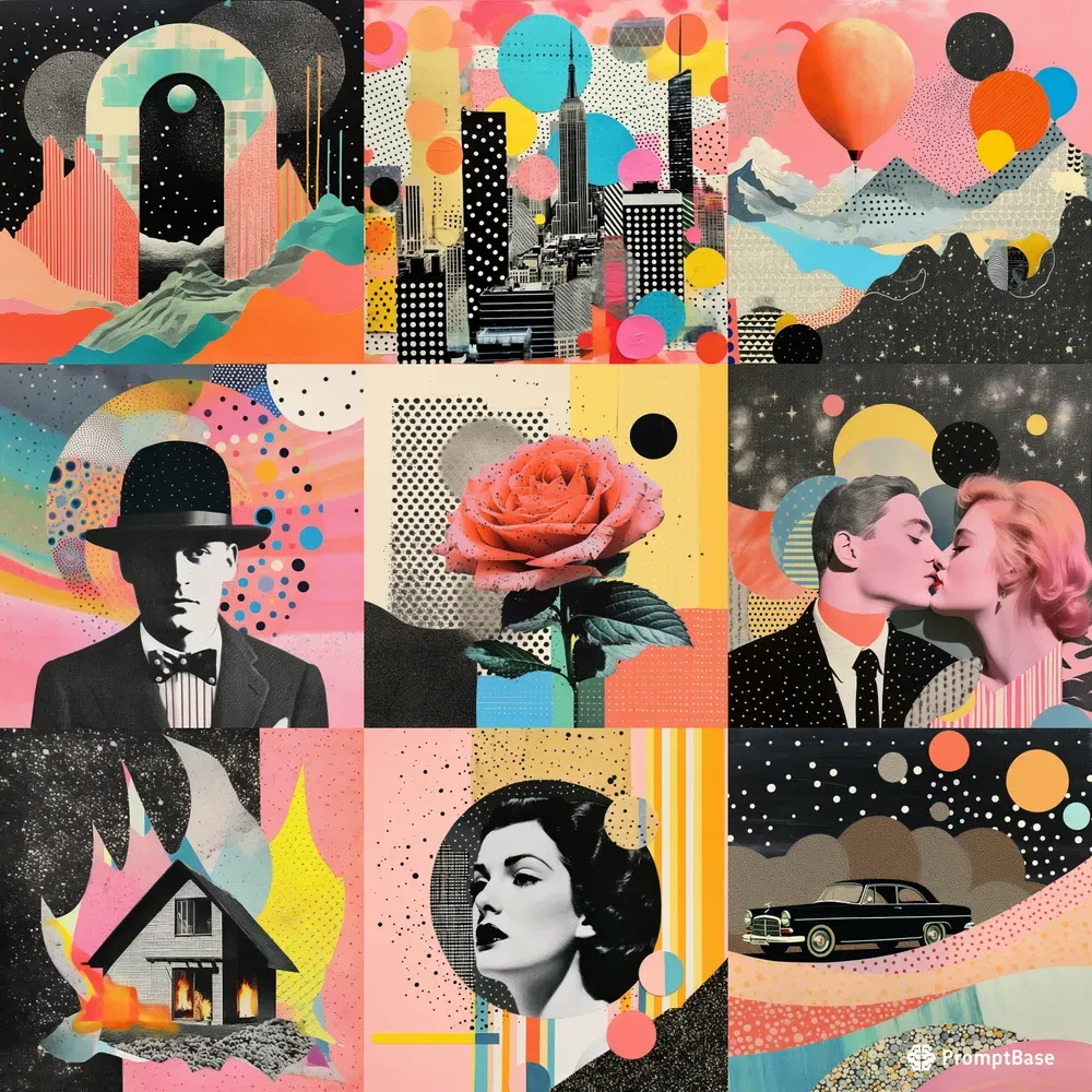 Pastel Vintage Halftone Collages Midjourney Prompt | PromptBase