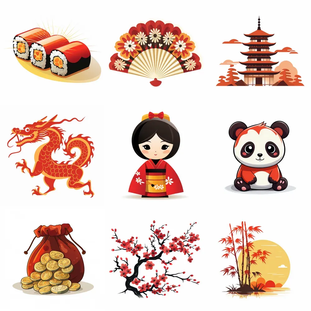 Asian Icons Chinese Cliparts Japanese Art Midjourney Prompt | PromptBase