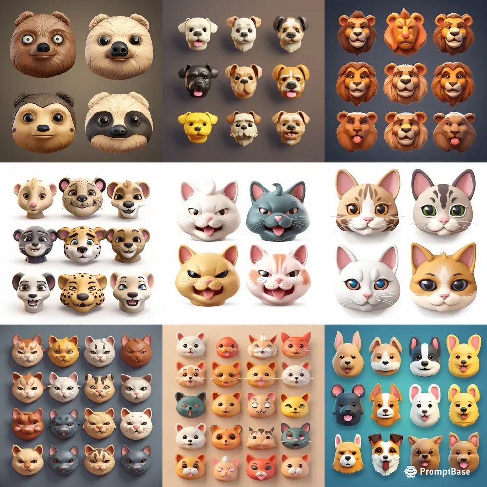 3D Cute Animal Icon Faces Midjourney Prompt | PromptBase