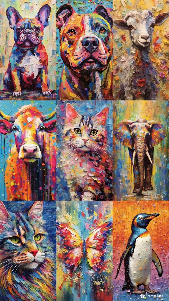 Vivid Impasto Oil Paintings Of Animals Midjourney Prompt | PromptBase