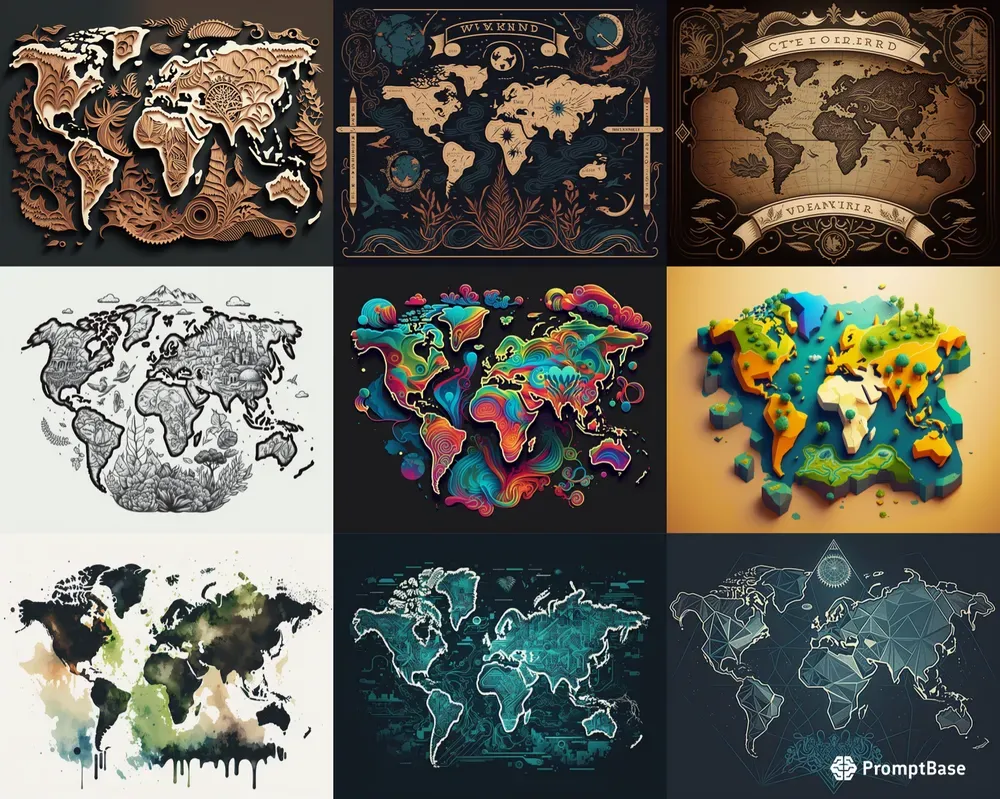 Themed World Map Illustrations Midjourney Prompt | PromptBase