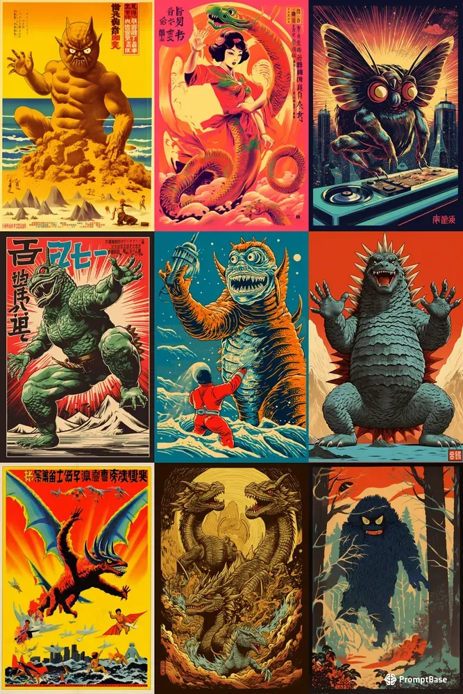 Vintage Kaiju Cards Midjourney Prompt | PromptBase