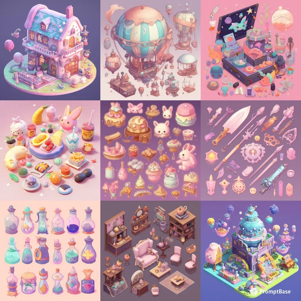 Cute Kawaii 3D Game Assets Midjourney Prompt | PromptBase