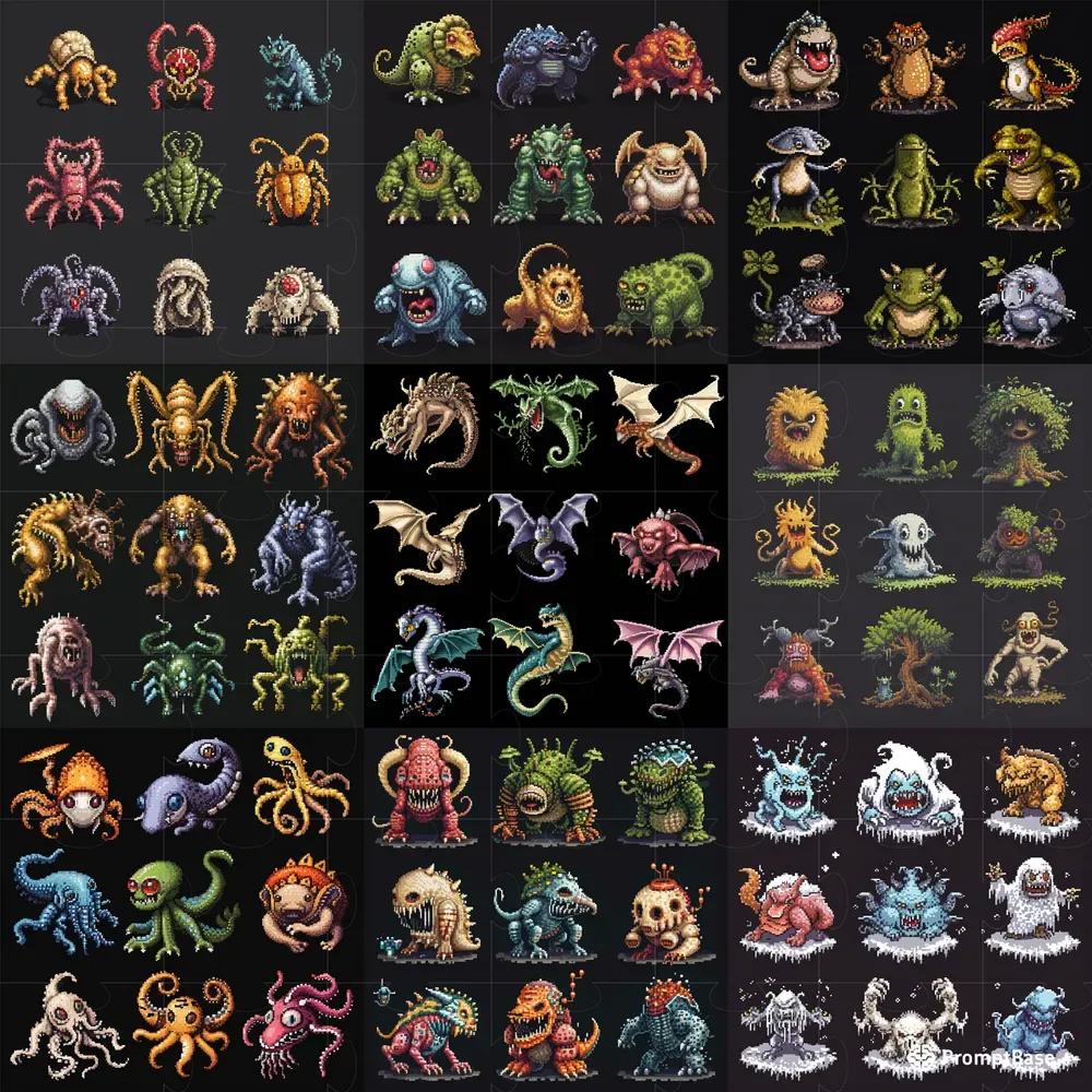 Pixel Art Creepy Monsters Midjourney Prompt | PromptBase