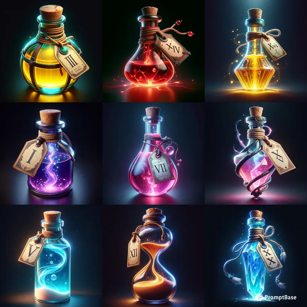 Magic Potions With Paper Tags DALL·E Prompt | PromptBase