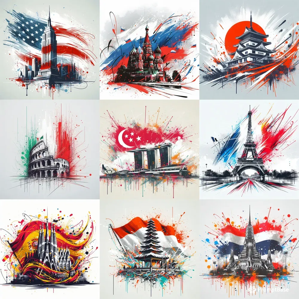 Iconic Landmarks With A Splash Of Color DALL·E Prompt | PromptBase