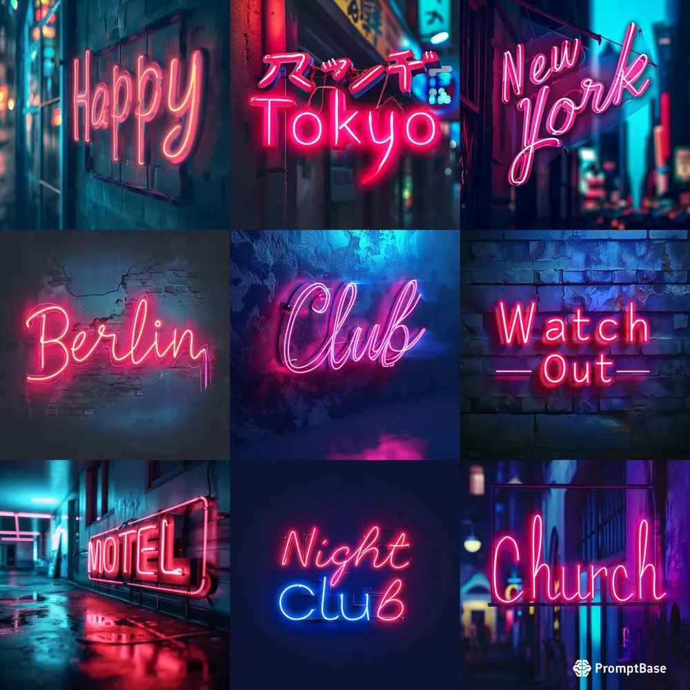 Glowing Neon Signs Midjourney Prompt | PromptBase