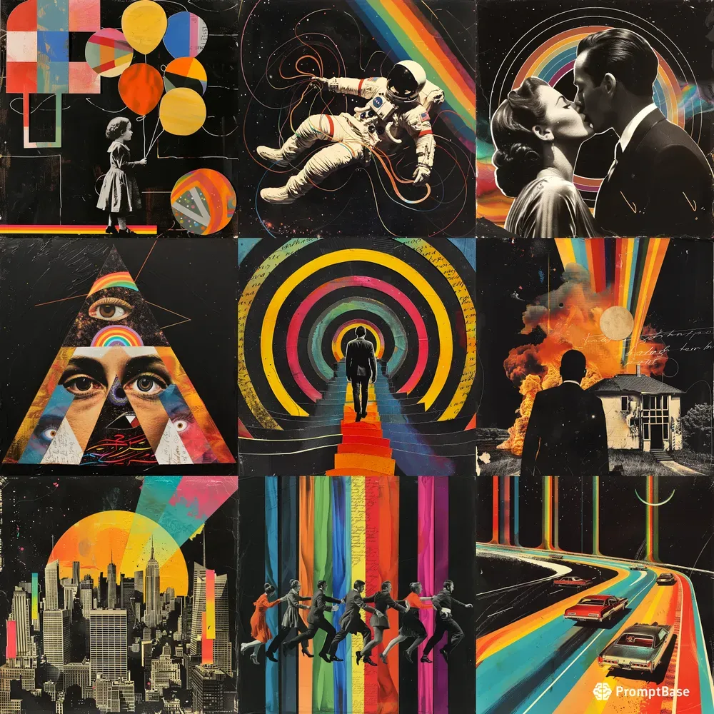 Vibrant Retro Mixed Media Collages Midjourney Prompt | PromptBase