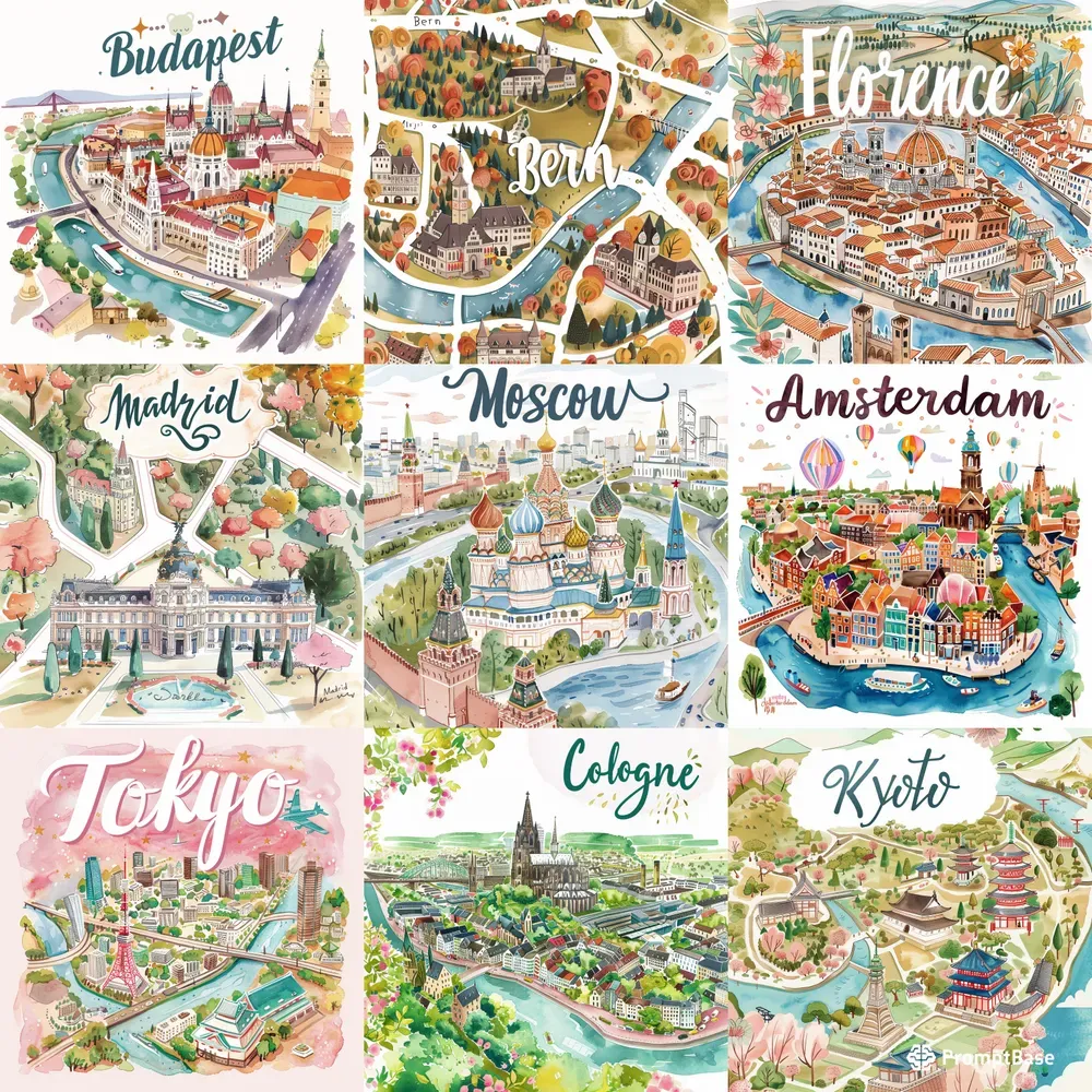 Cute Travel Map Postcard Illustrations Midjourney Prompt | PromptBase