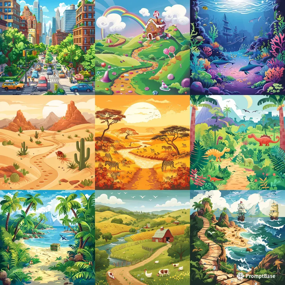 Vibrant Backgrounds For Kids Story Books Midjourney Prompt | PromptBase