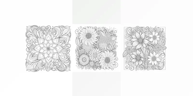 Floral Flower Coloring Pages Midjourney Prompt | PromptBase