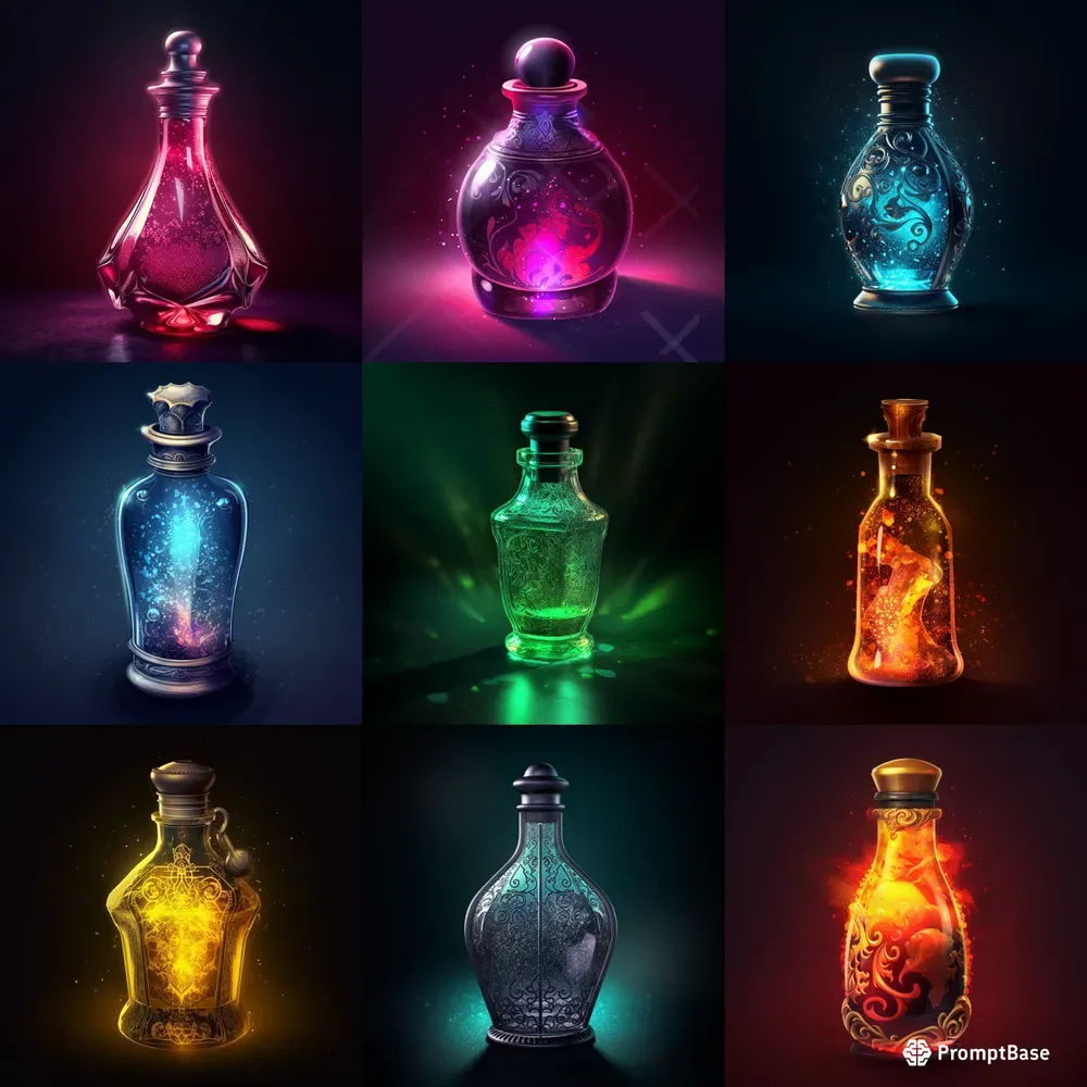 Magic Potion Bottles Midjourney Prompt | PromptBase