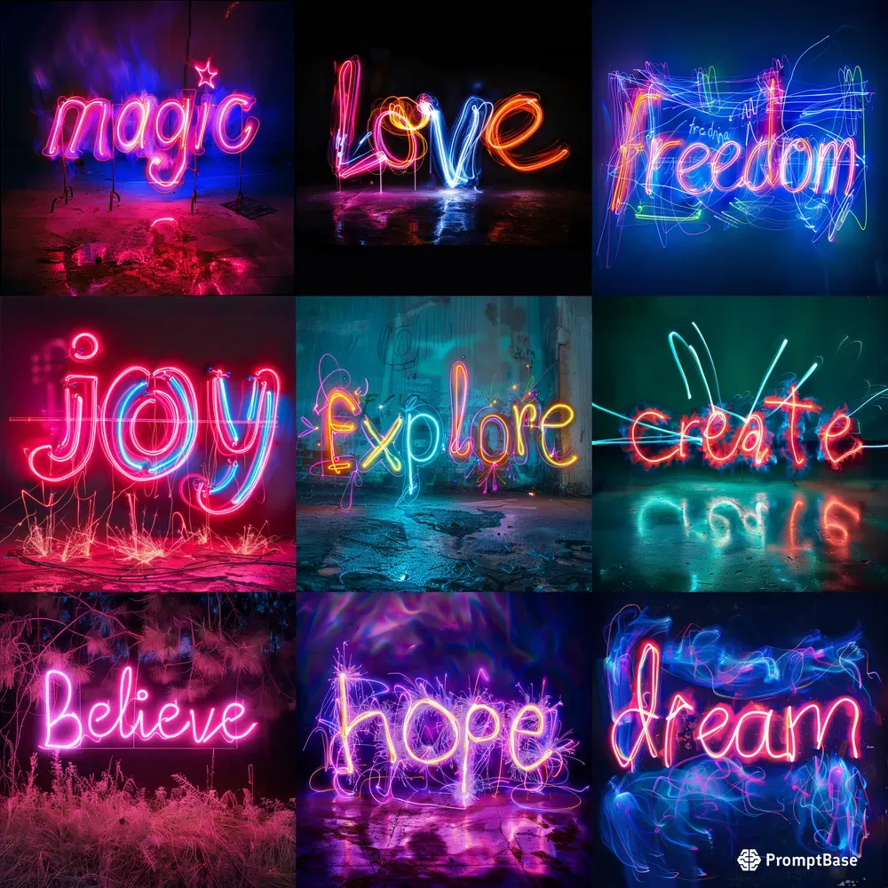 Neon Light Words Midjourney Prompt | PromptBase