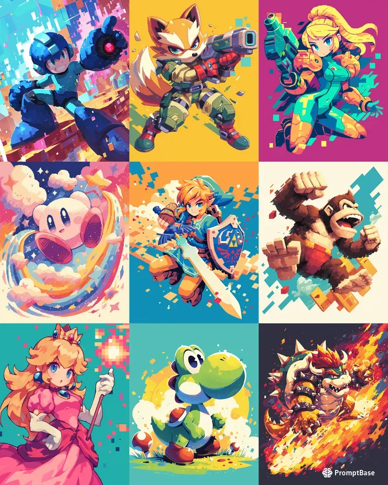 Nintendo Character Pixel Art Midjourney Prompt | PromptBase