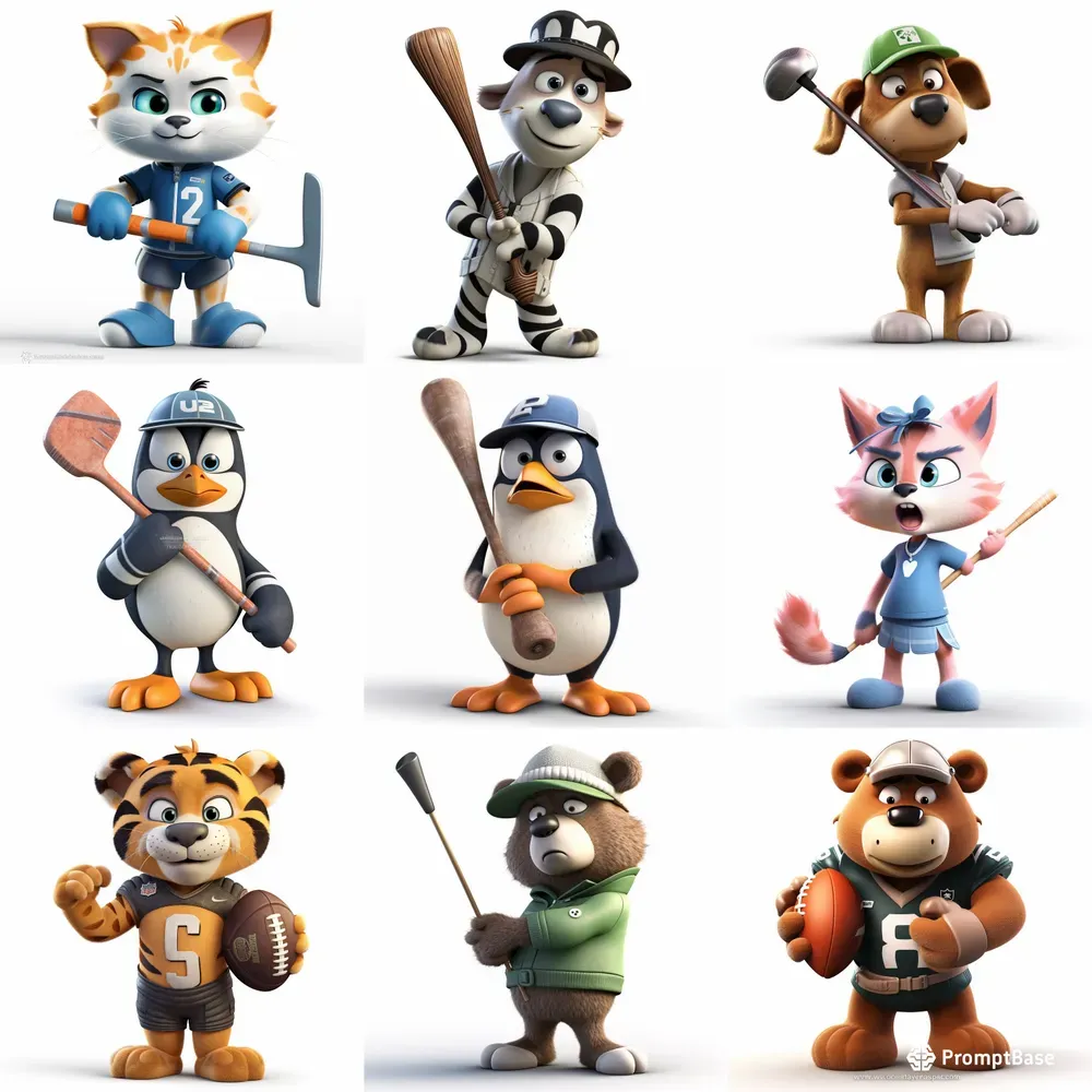 Pixar Sporting Animals Midjourney Prompt | PromptBase