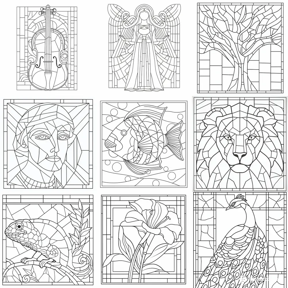 Simple Stained Glass Coloring Book Pages Midjourney Prompt | PromptBase