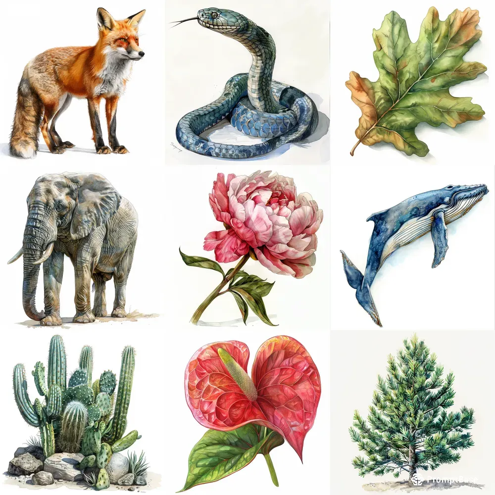 Flora And Fauna Watercolor Cliparts Midjourney Prompt | PromptBase