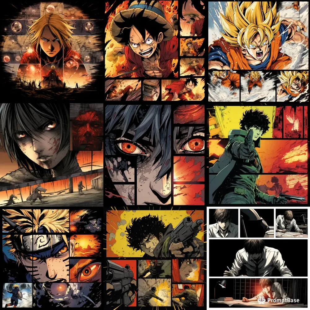 Anime Multiple Panels Pages Midjourney Prompt | PromptBase