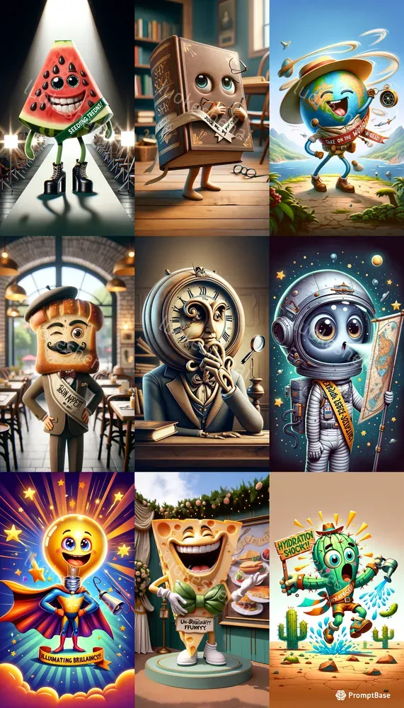 Whimsical Humor Characters Art DALL·E Prompt | PromptBase