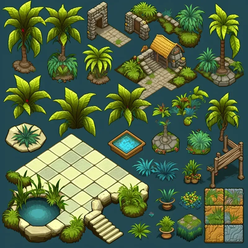 Illustrated Tileset Sprite Sheet Art Midjourney Prompt | PromptBase