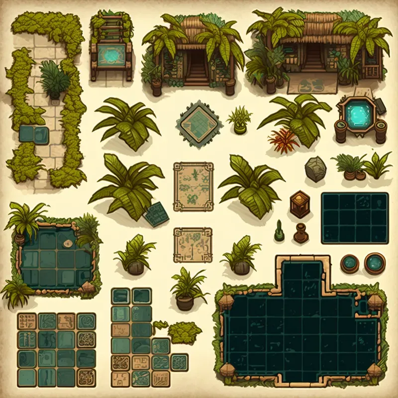 Illustrated Tileset Sprite Sheet Art Midjourney Prompt | PromptBase