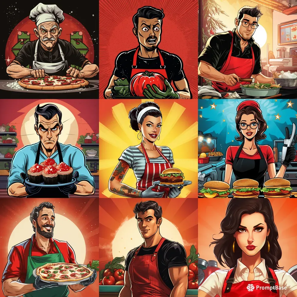 Fast Food Comic Book Kitchen Chefs Midjourney Prompt | PromptBase