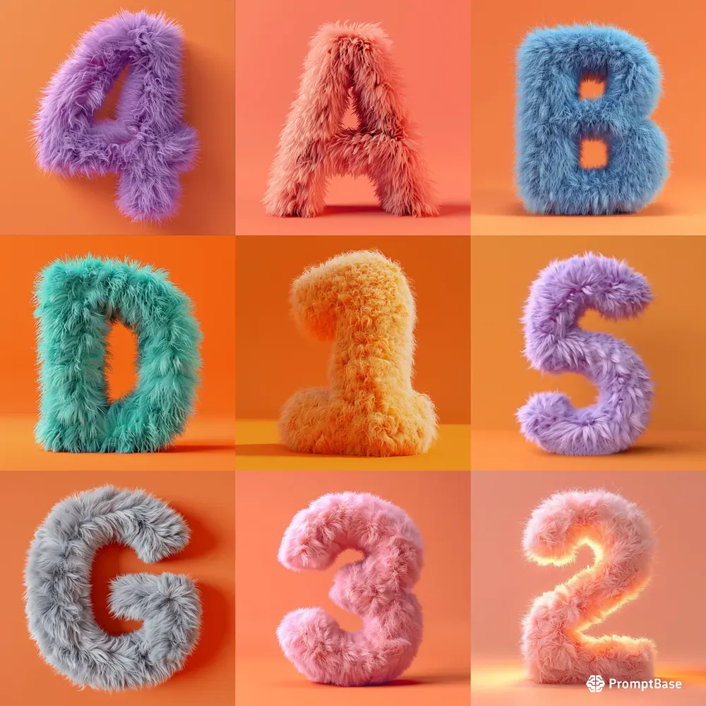 Fluffy Numbers And Letters Midjourney Prompt | PromptBase
