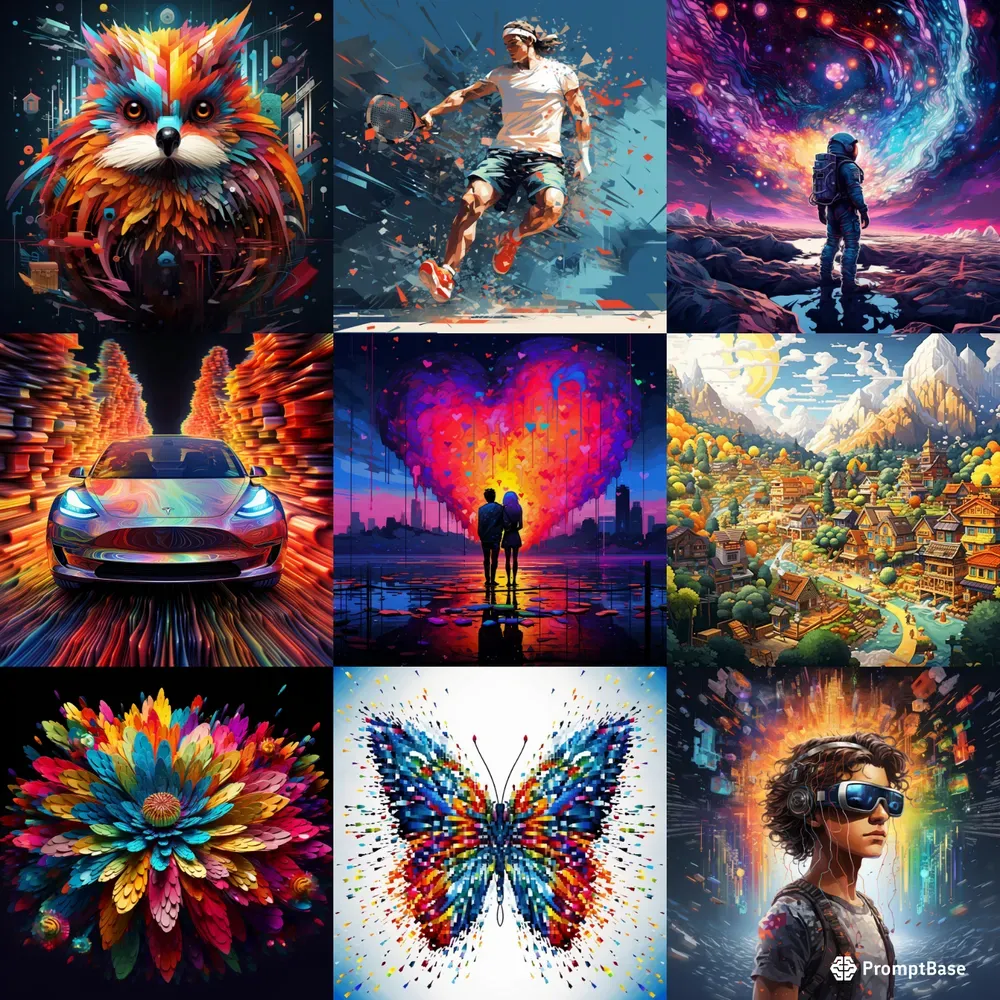 Fusion Of Pixel Art Paintings Midjourney Prompt | PromptBase