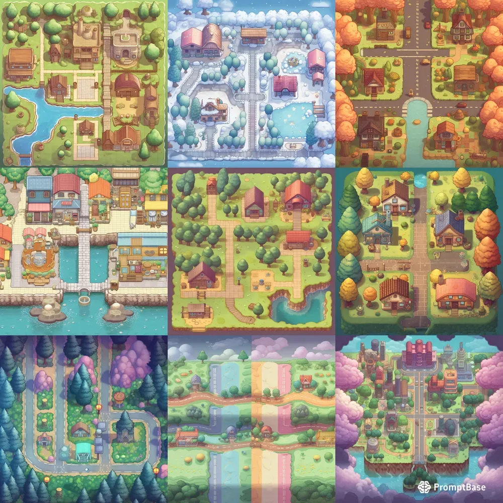 2D Game Map Grounds Midjourney Prompt | PromptBase