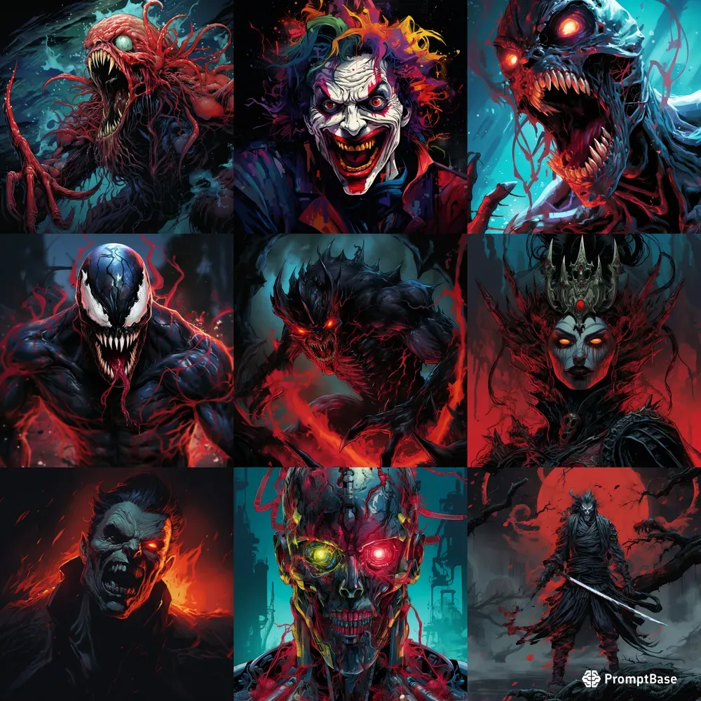 Creepy Insane Comic Characters Art Midjourney Prompt | PromptBase