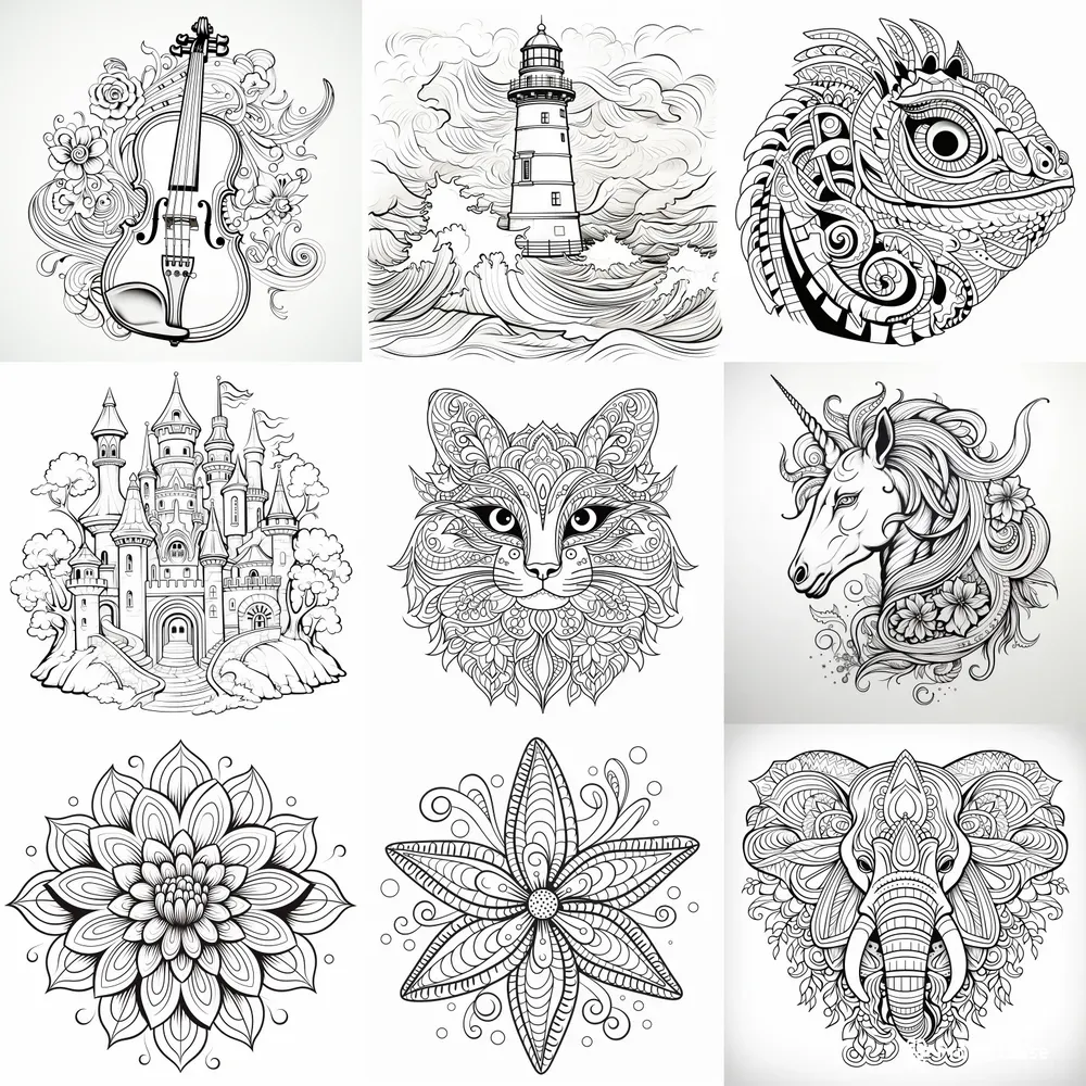 Line Work Style Image Coloring Books Midjourney Prompt | PromptBase