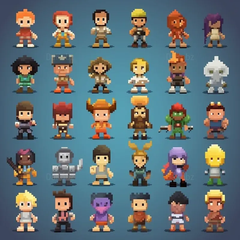 Hr Pixel Art Video Game Characters Midjourney Prompt | PromptBase