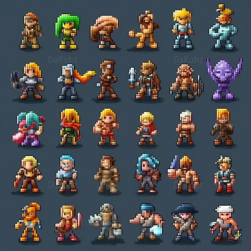 Hr Pixel Art Video Game Characters Midjourney Prompt | PromptBase