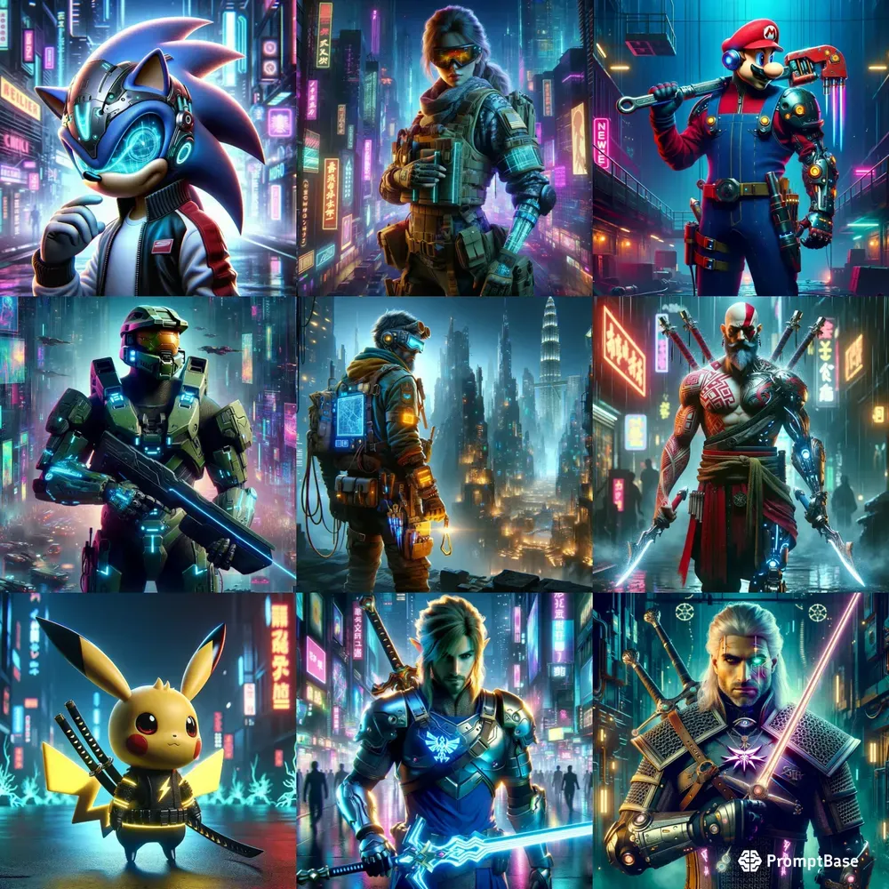 Cyberpunk Iconic Video Game Characters DALL·E Prompt | PromptBase