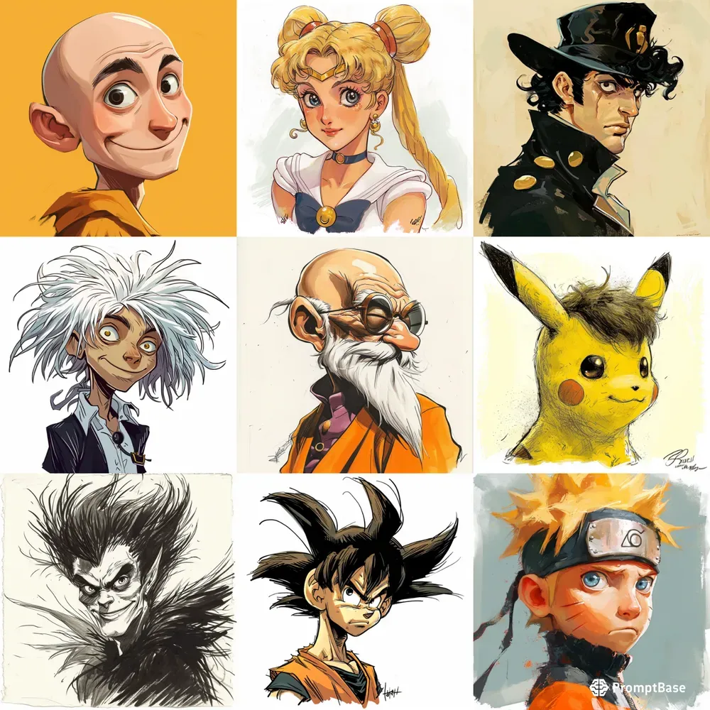 Anime Character Caricatures Midjourney Prompt | PromptBase