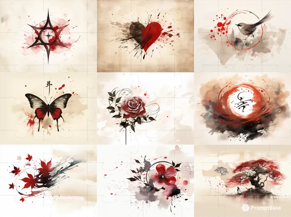 Japanese Calligraphy Red And Black Art Midjourney Prompt | PromptBase