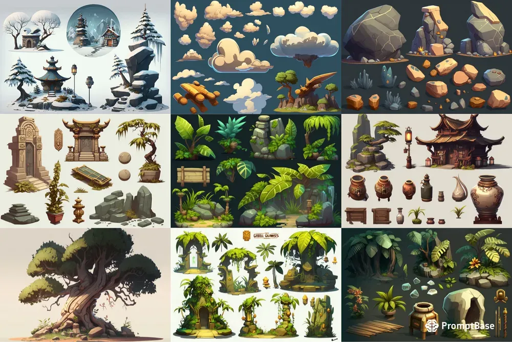 2D Game Assets Level Design Midjourney Prompt | PromptBase