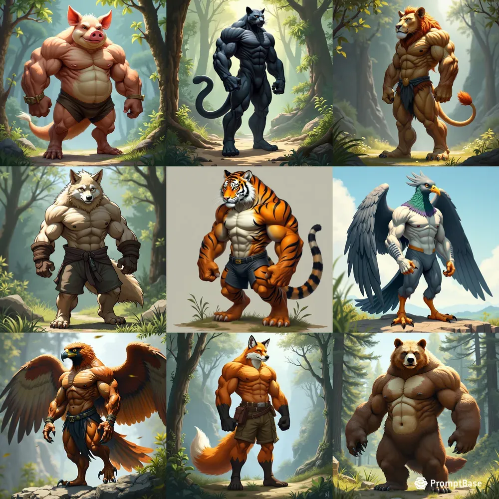 Muscular Humanoid Animals FLUX Prompt | PromptBase