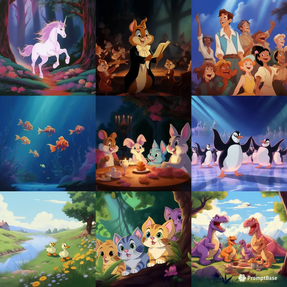 Nostalgic Disney Character Animations Midjourney Prompt | PromptBase